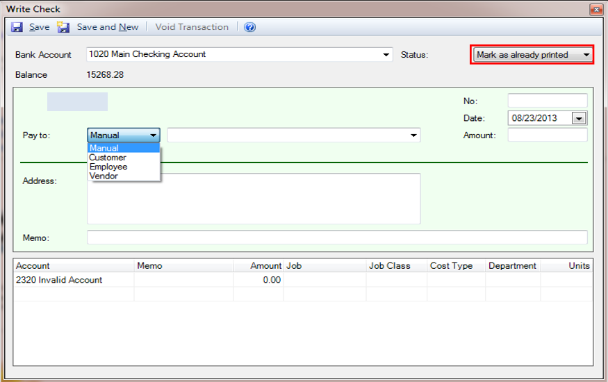 Backloading Open Checks and Deposits in ESC Accounting