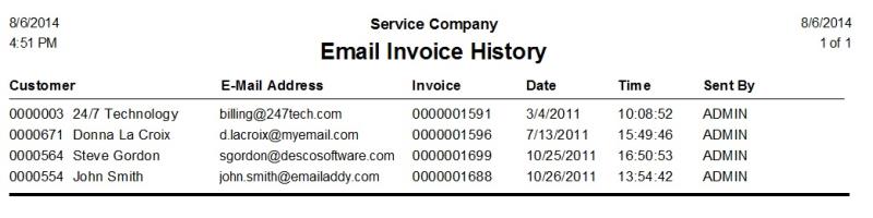 Email Invoice History Report