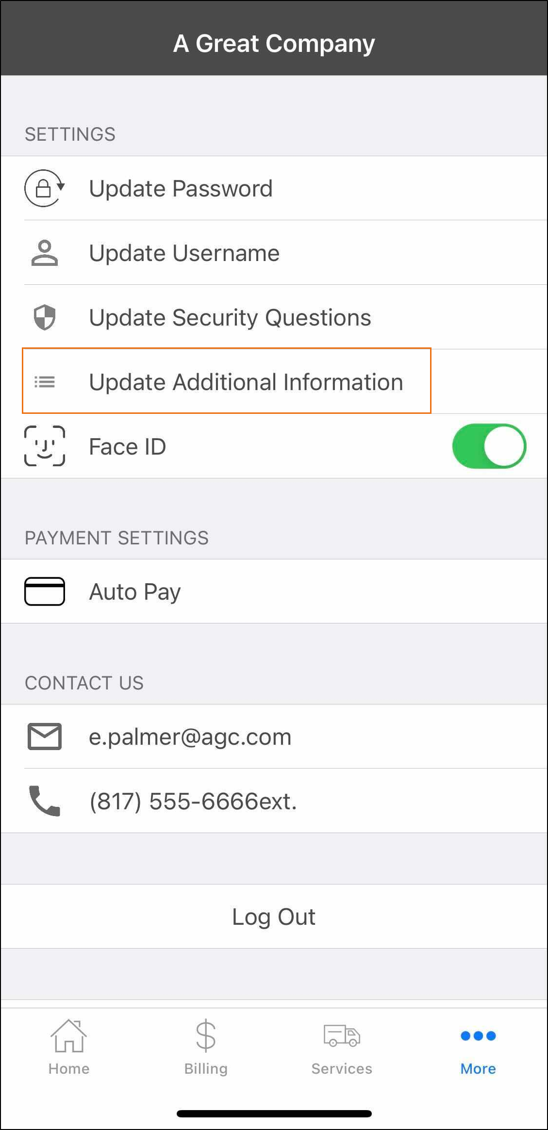 Update Account Information on the Manage Service App